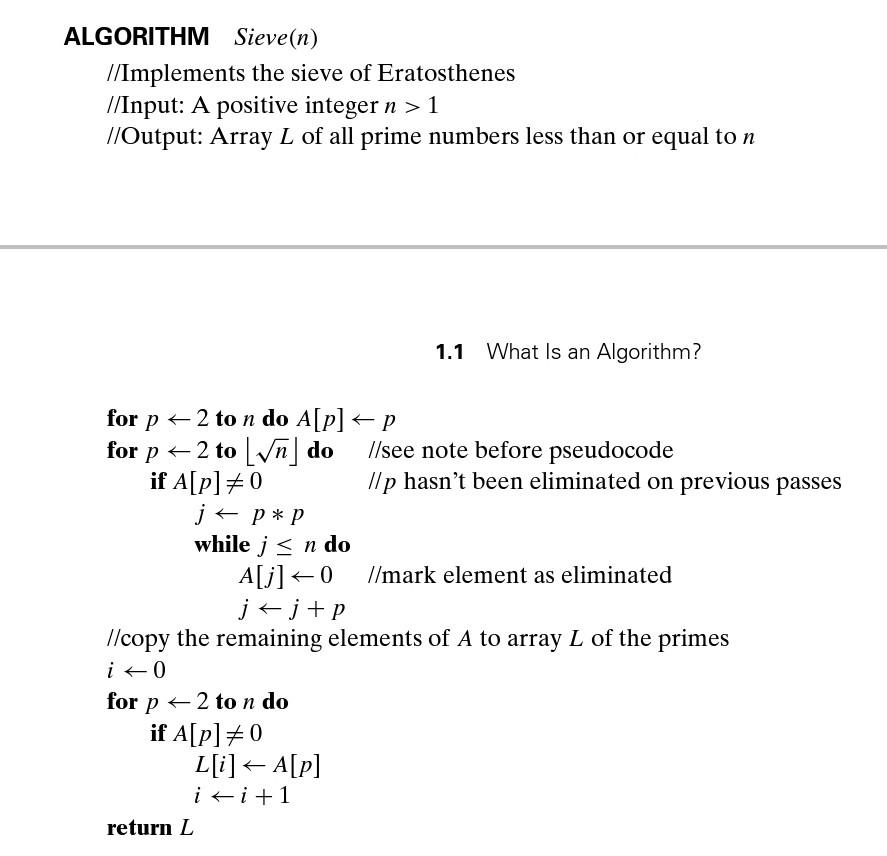 Solved Algorithm Sieve N Implements The Sieve Of