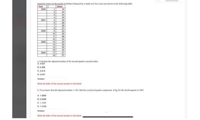 Solved How to calculate the adjusted median of the seasonal | Chegg.com