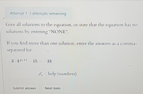 Solved Attempt 1:3 ﻿attempts remainingGive all solutions to | Chegg.com