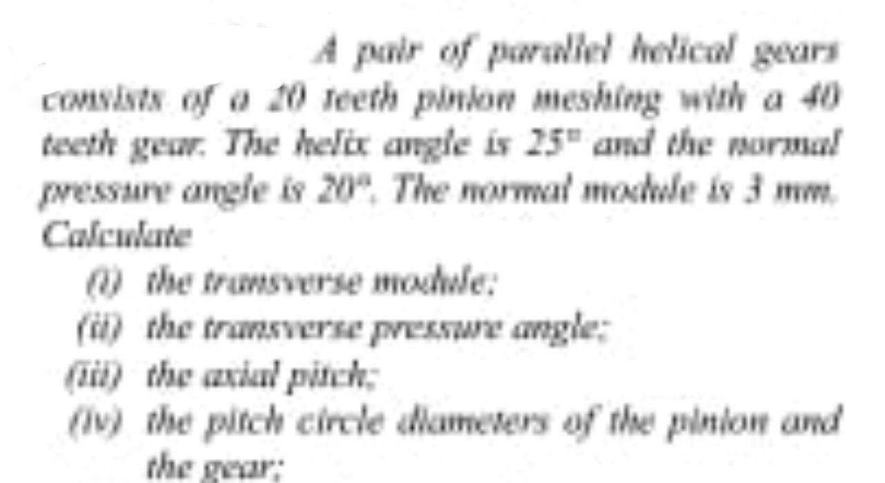 Solved A pair of parallel helical gears CON of a 10 Teeth | Chegg.com