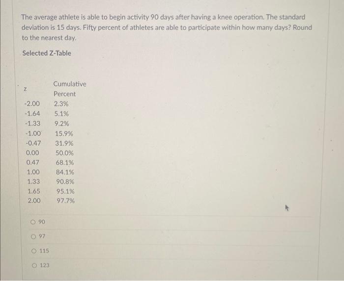 Solved The average athlete is able to begin activity 90 days | Chegg.com