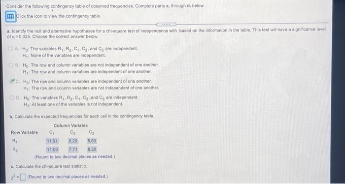Solved table. х . Contingency table Column Variable Row | Chegg.com