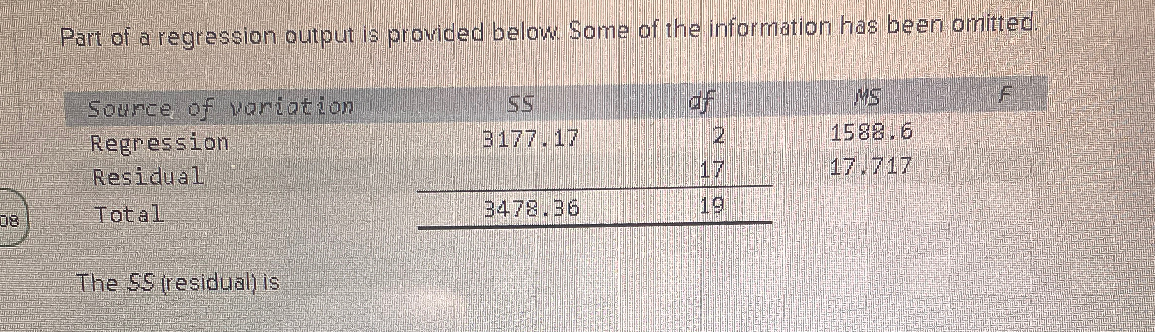 Solved Part of a regression output is provided below. Some | Chegg.com