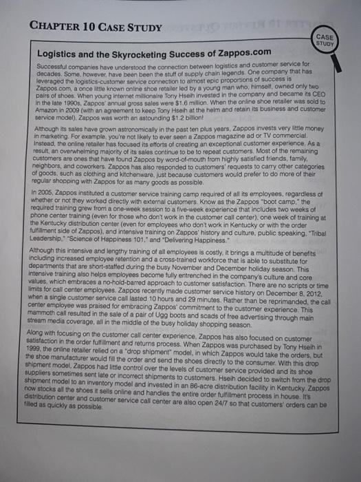 Logistics and the Skyrocketing Success of Zappos.com | Chegg.com