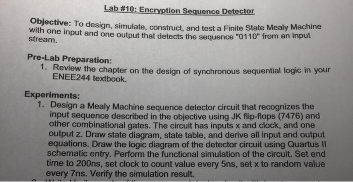 Solved Lab 10 Encryption Sequence Detector Objective To 