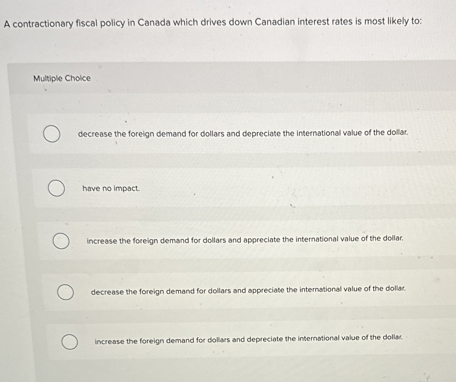 Solved A contractionary fiscal policy in Canada which drives | Chegg.com