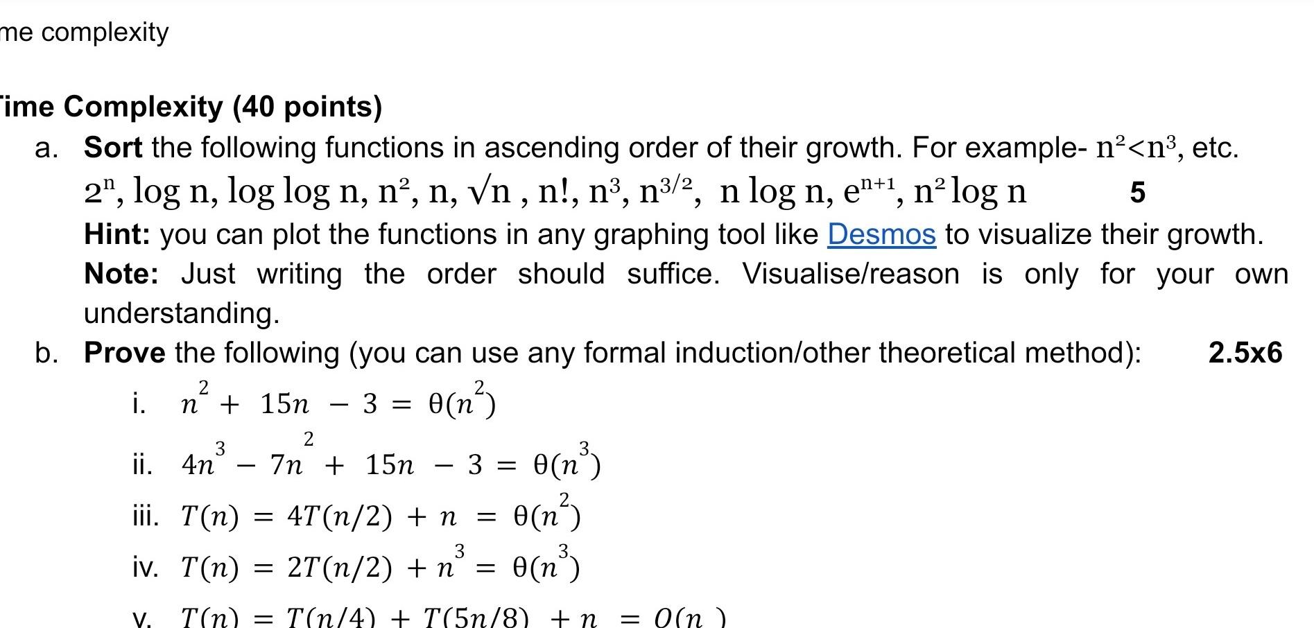 Solved me complexity ime Complexity (40 points) a. Sort the | Chegg.com
