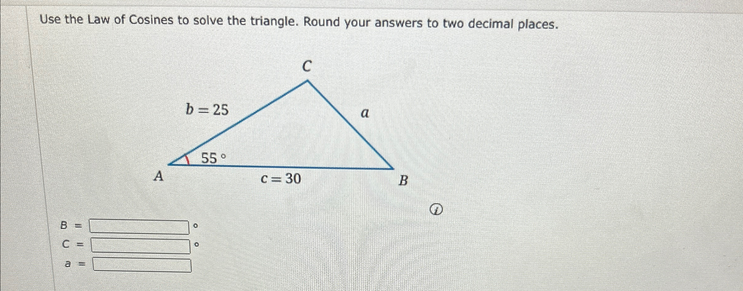 Solved Use the Law of Cosines to solve the triangle. Round | Chegg.com