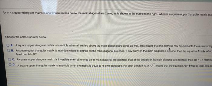 Solved An mxn upper triangular matrix is one whose entries | Chegg.com
