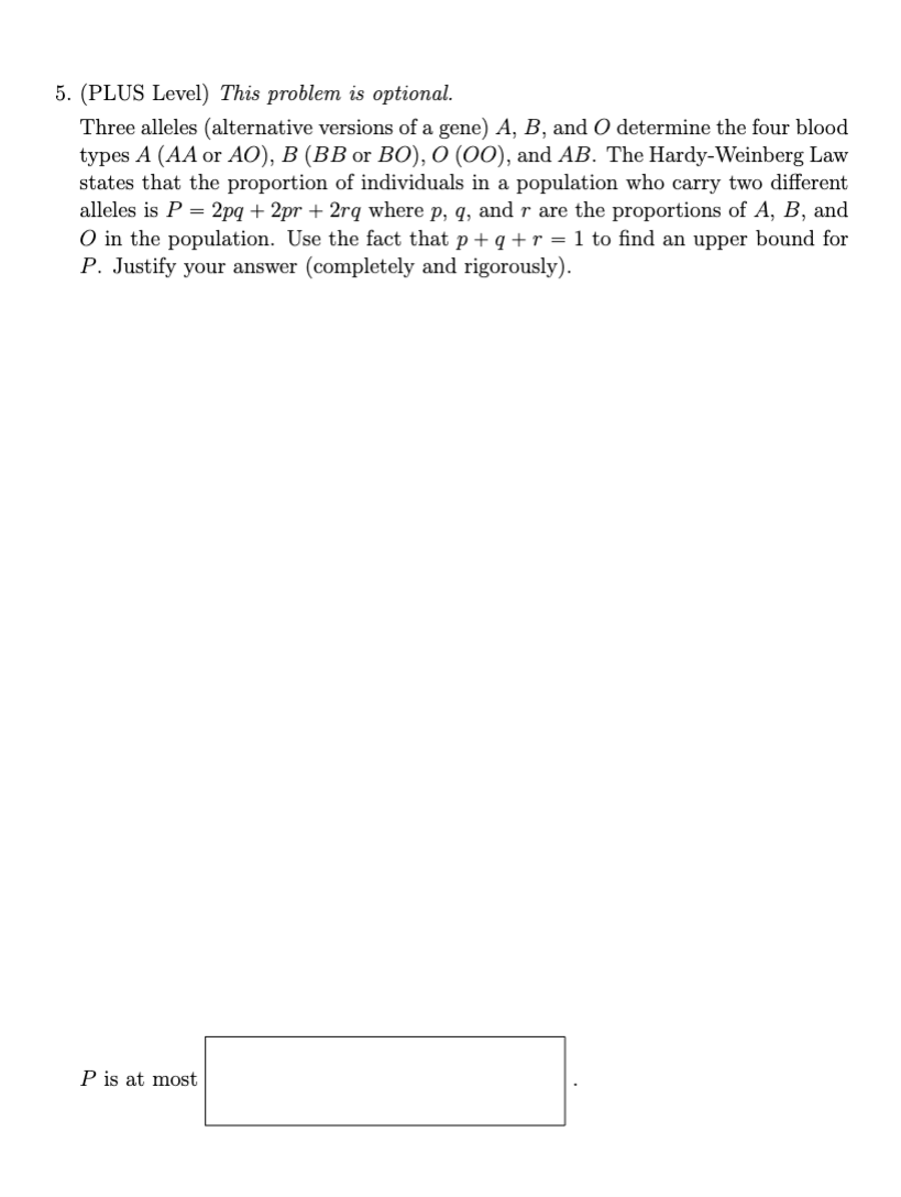 Solved (PLUS Level) ﻿This problem is optional.Three alleles | Chegg.com