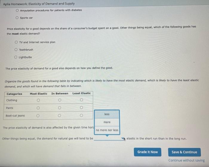 Solved plia Homework: Elasticity of Demand and Supply | Chegg.com