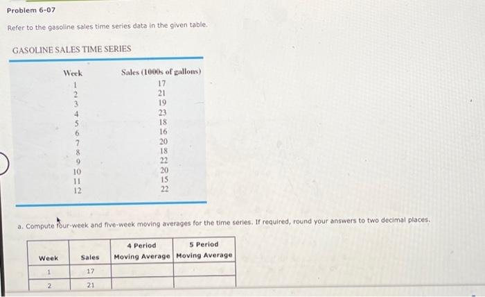 Solved a, Compute four-week and five-week moving averages | Chegg.com