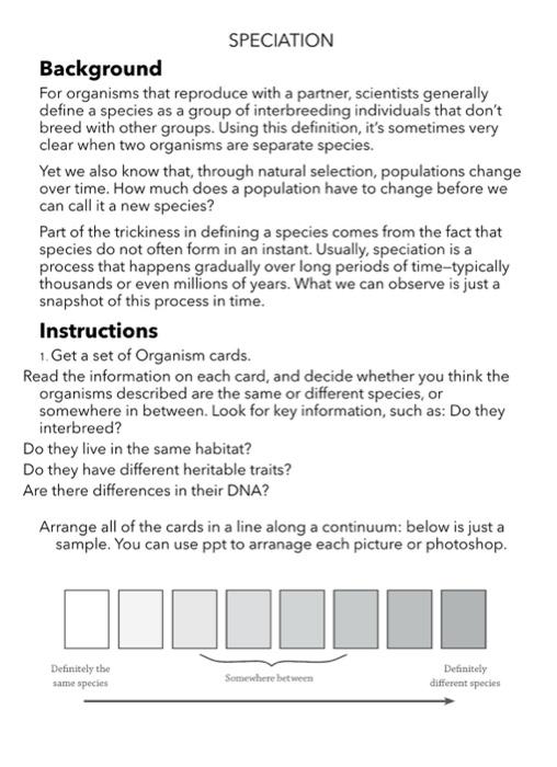 Solved SPECIATION Background For organisms that reproduce | Chegg.com