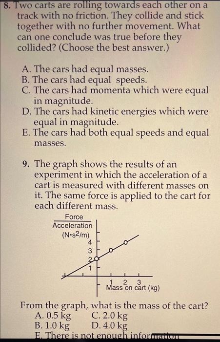 Solved 8. Two carts are rolling towards each other on a | Chegg.com