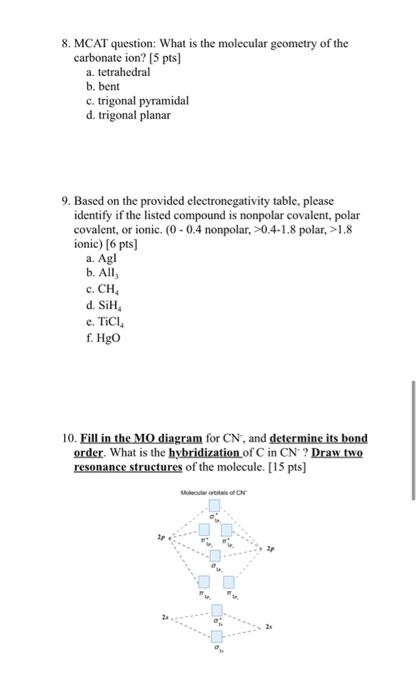 Solved 8. MCAT question: What is the molecular geometry of | Chegg.com