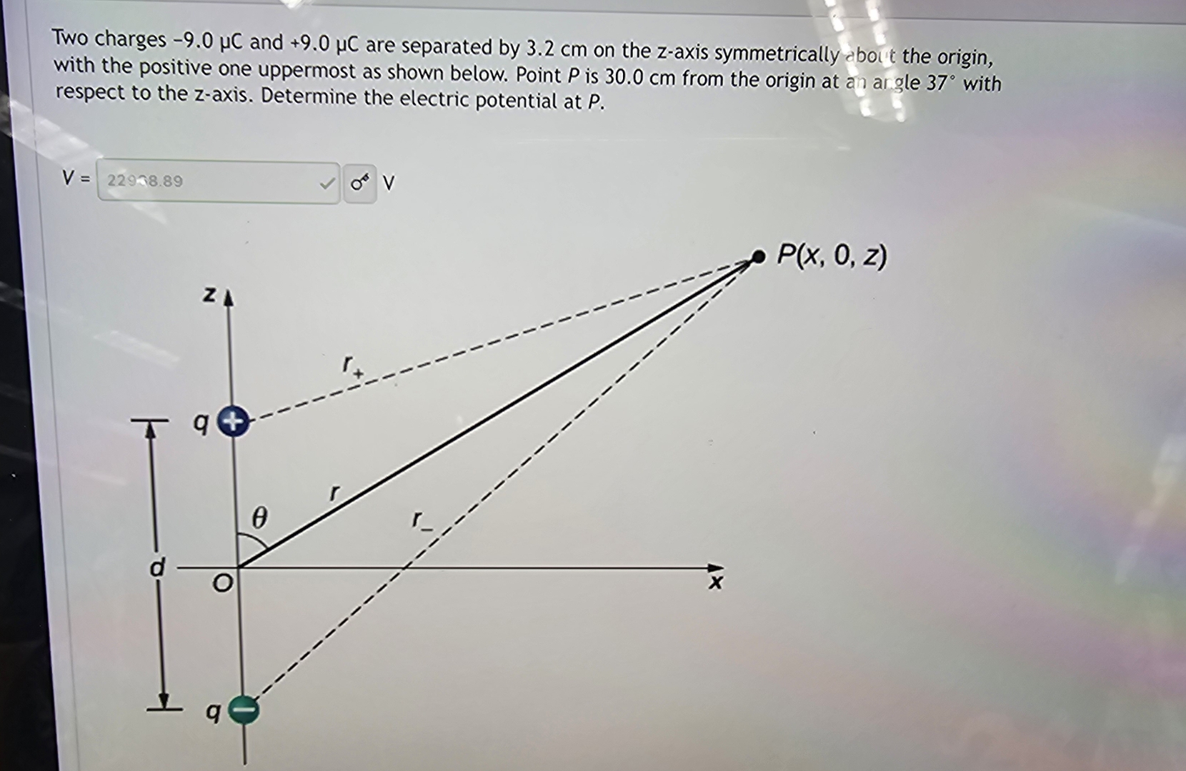 Solved Two charges -9.0μC ﻿and +9.0μC ﻿are separated by | Chegg.com