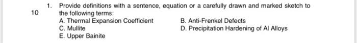 Solved 1. Provide definitions with a sentence, equation or a | Chegg.com