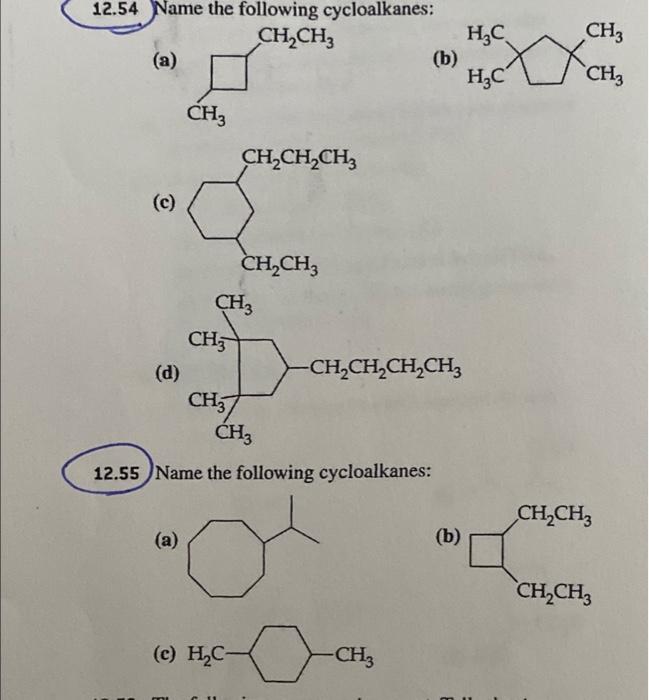 Solved CH3 12.54 Name the following cycloalkanes: CH CH3 HC | Chegg.com