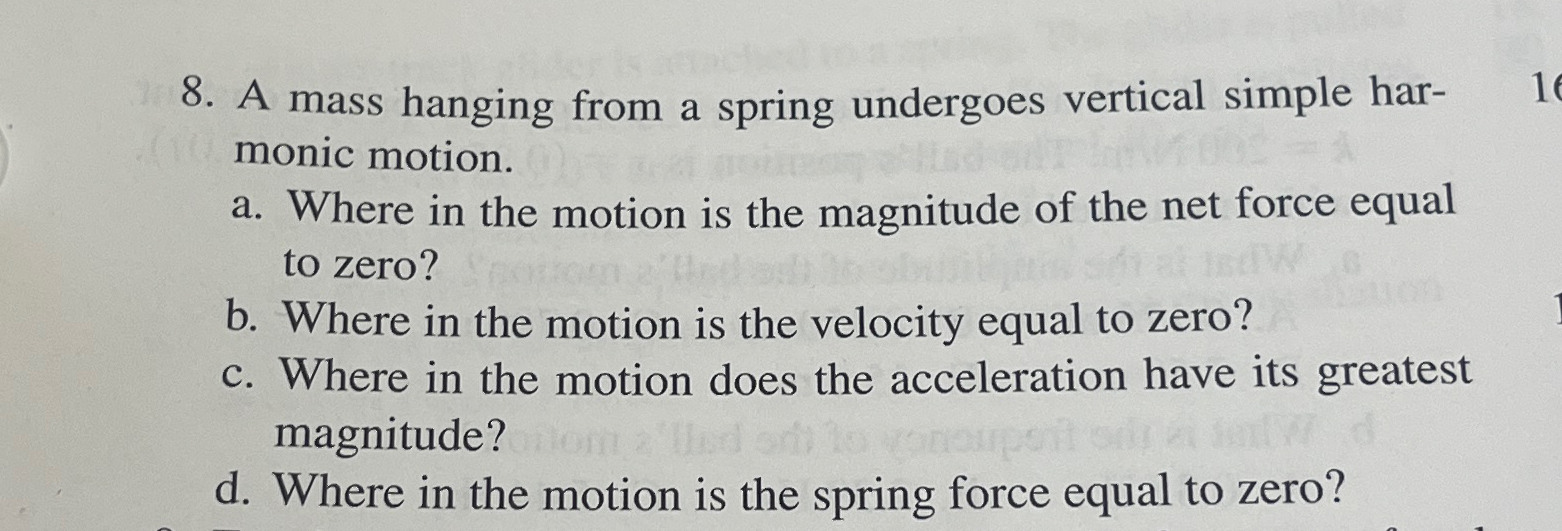 Solved A mass hanging from a spring undergoes vertical | Chegg.com