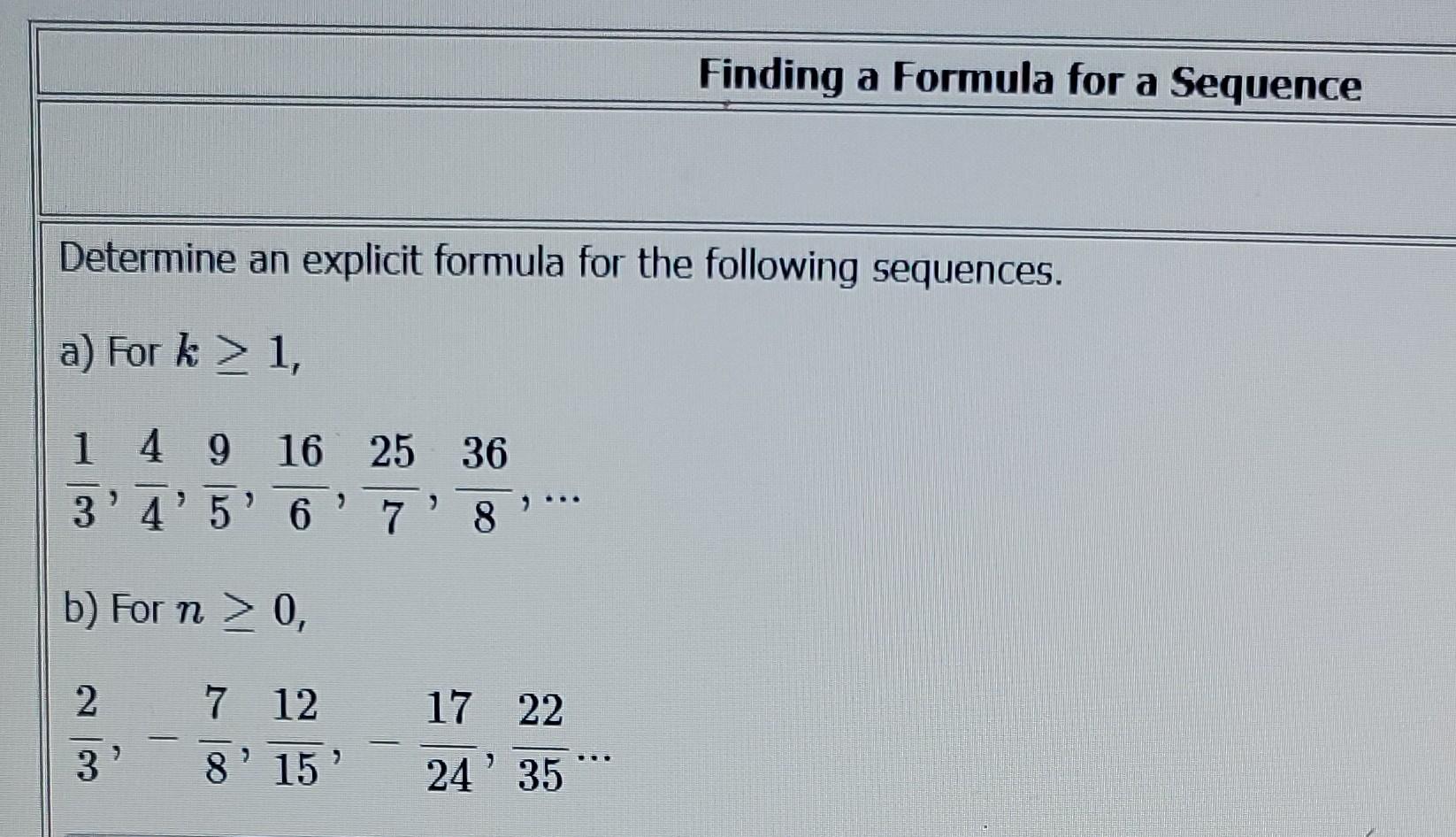 Solved Determine an explicit formula for the following | Chegg.com