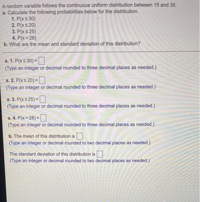 Solved A random variable follows the continuous uniform | Chegg.com