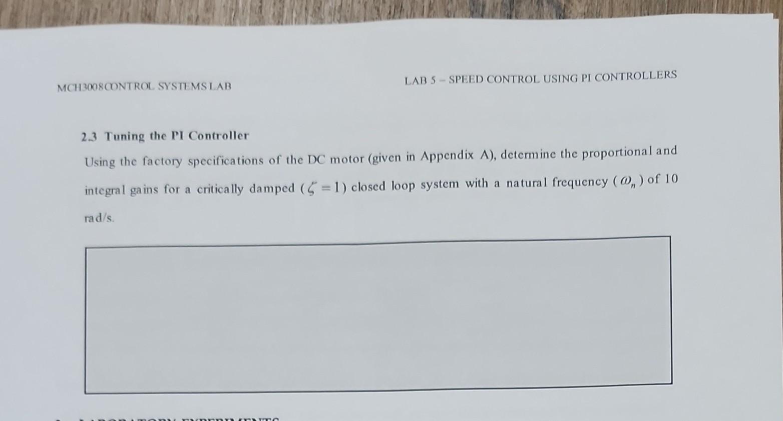 Solved LABORATORY 5: SPEED CONTROL OF A DC MOTOR USING PI | Chegg.com