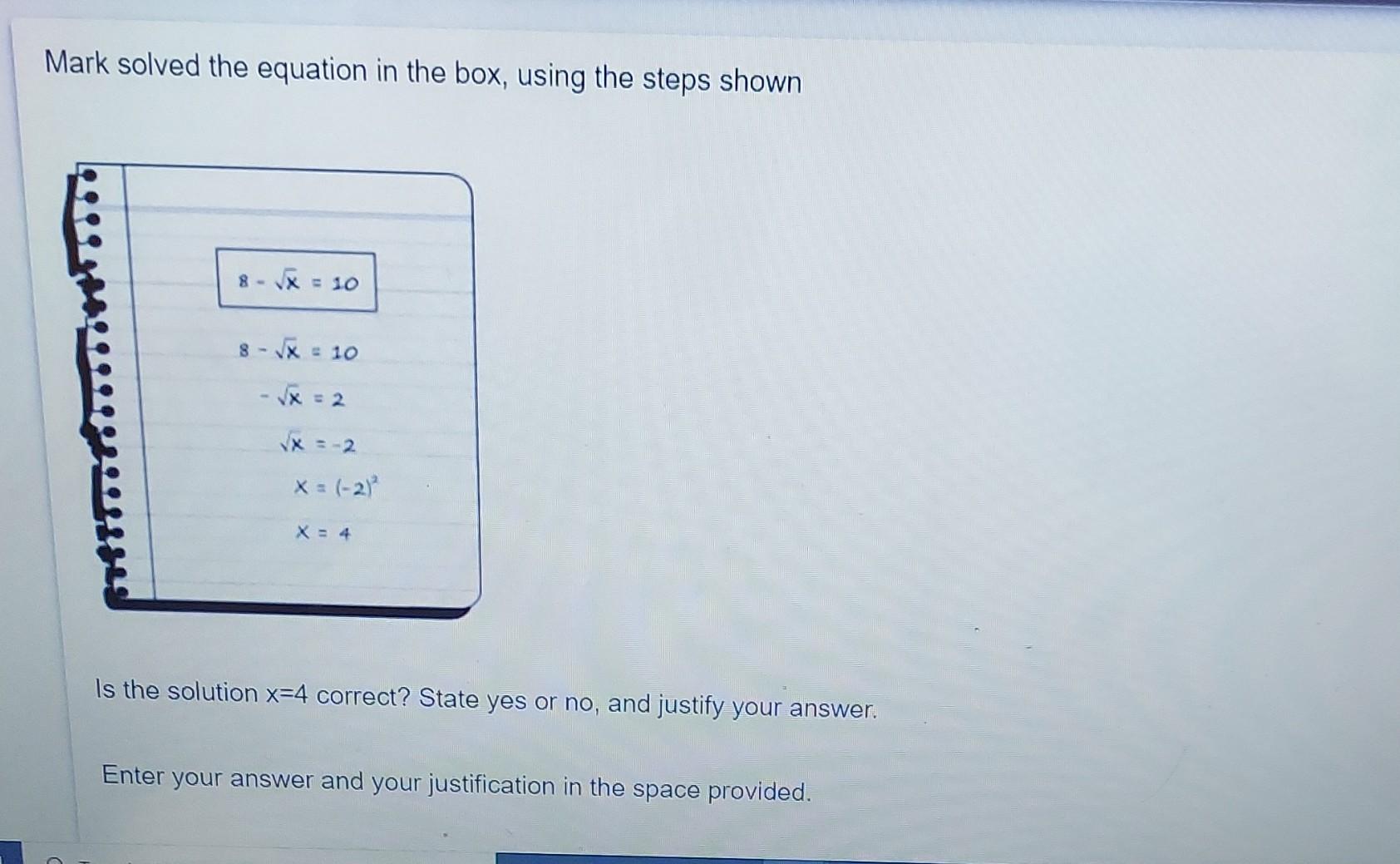 Solved Mark solved the equation in the box, using the steps | Chegg.com