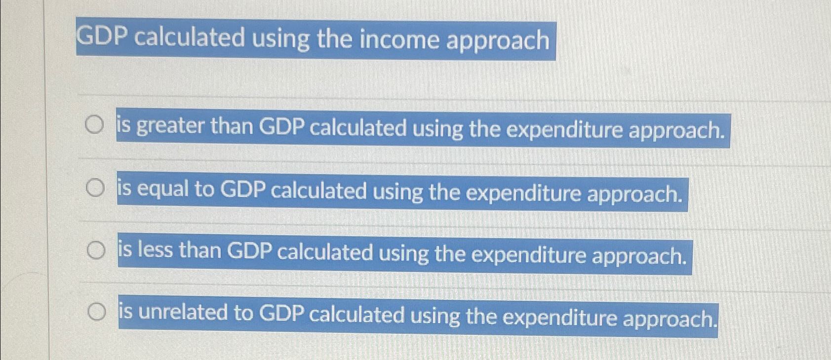 Solved GDP calculated using the income approachis greater | Chegg.com