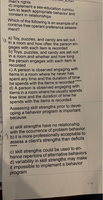 Solved Mans Rights D Implement A Sex Education Curriculum