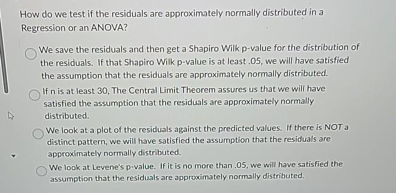 Solved How do we test if the residuals are approximately | Chegg.com