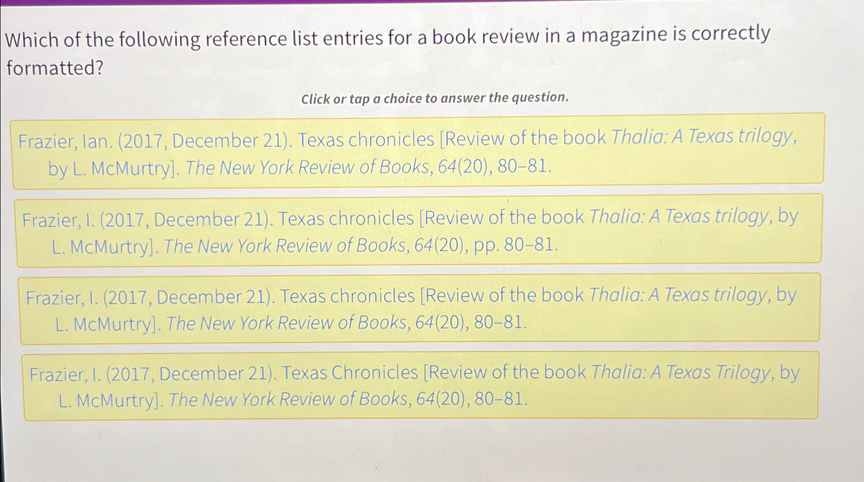 Solved Which of the following reference list entries for a | Chegg.com