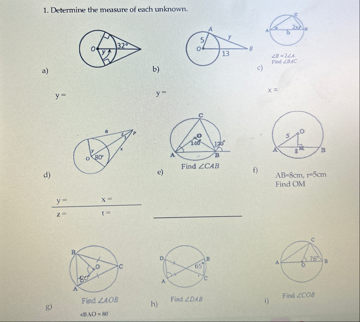 Solved Determine the measure of each unknown.??B=2?A. | Chegg.com