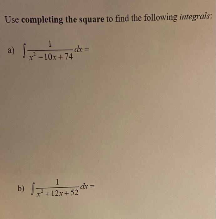 Solved Use completing the square to find the following | Chegg.com