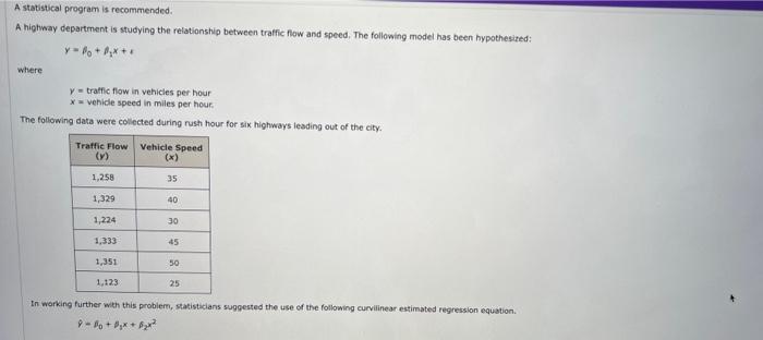 Solved A statistical program is recommended. A highway | Chegg.com