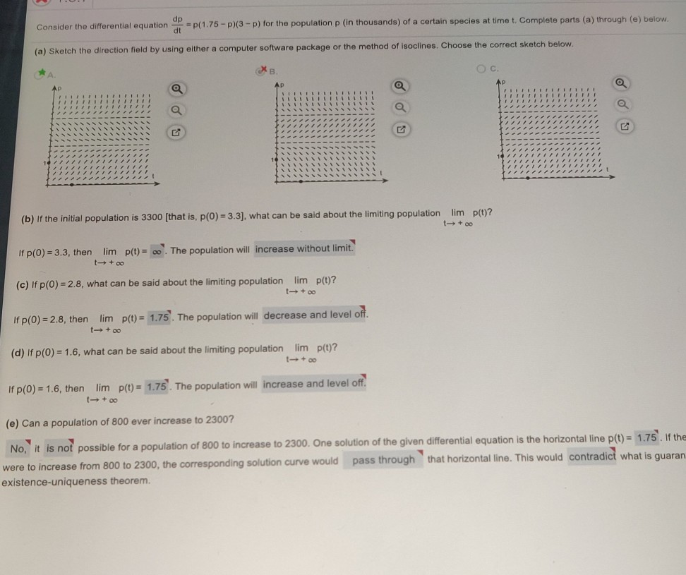 Solved dp Consider the differential equation =P(1.75 -)(3-p) | Chegg.com