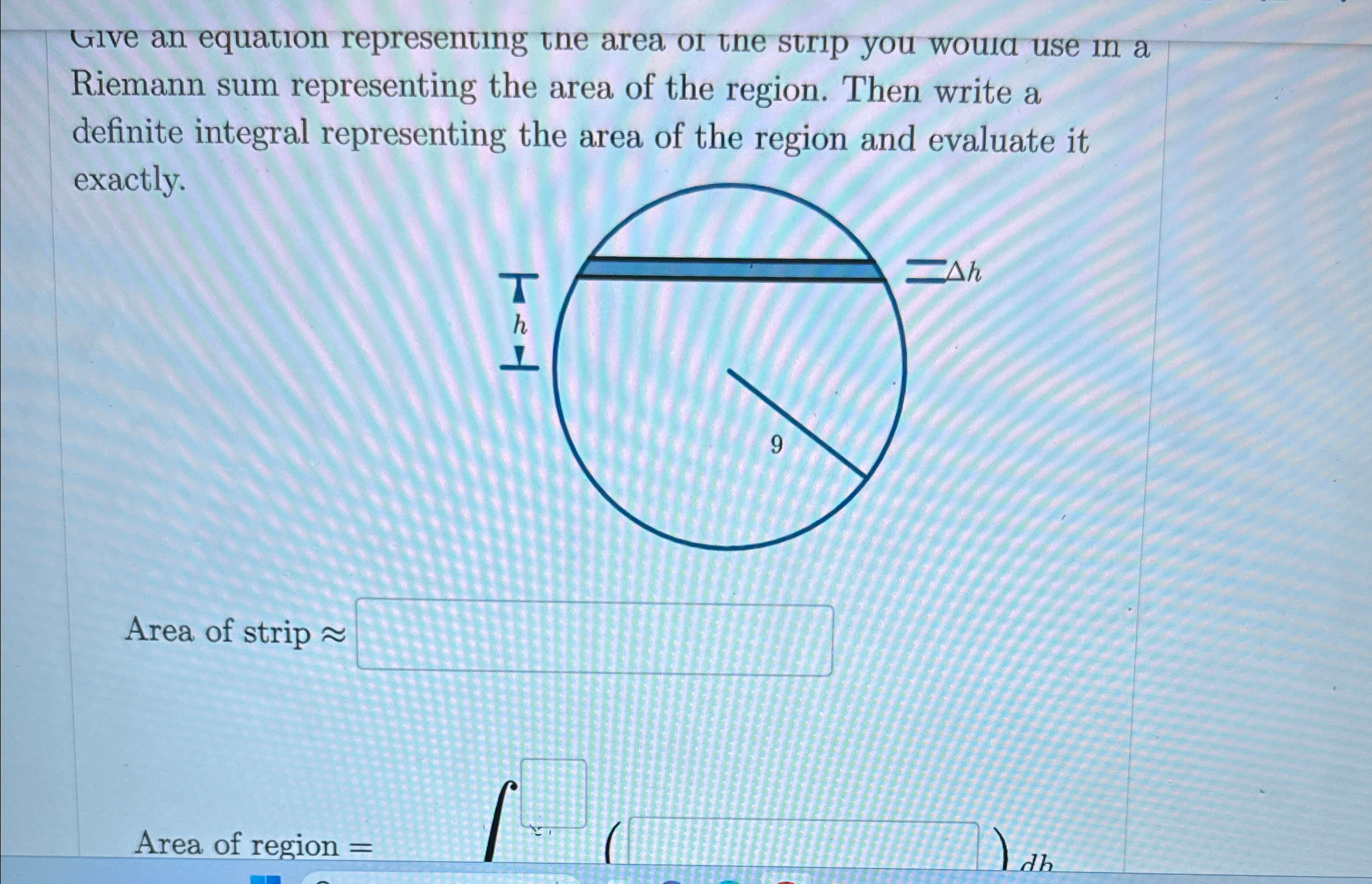 Solved Give an equation representing the area or the strip | Chegg.com