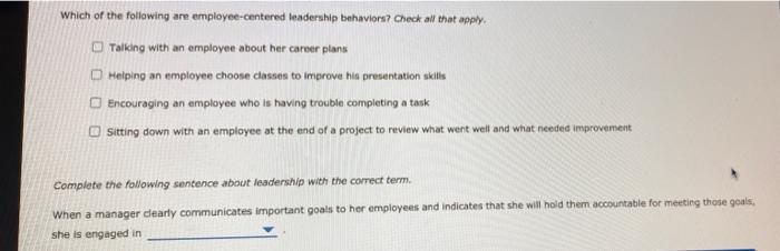 Solved Which of the following are employee-centered | Chegg.com