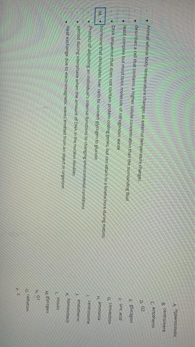 Solved A hyperosmotic B. Centromere cectotherm Animal whose | Chegg.com