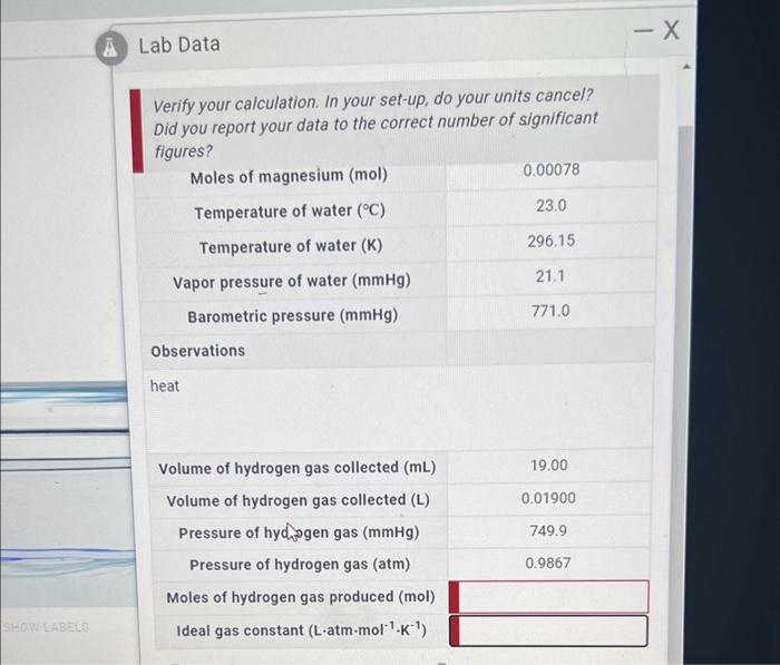 Solved Lab Data Varifu vour calculation. In your set-up, do | Chegg.com