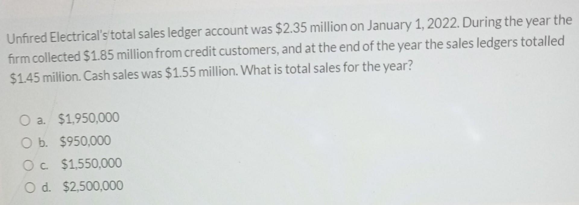 Solved Unfired Electrical's total sales ledger account was | Chegg.com