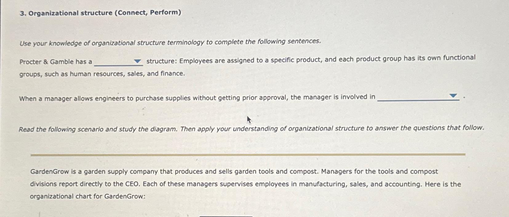 Solved Organizational structure (Connect, ﻿Perform)Use your | Chegg.com