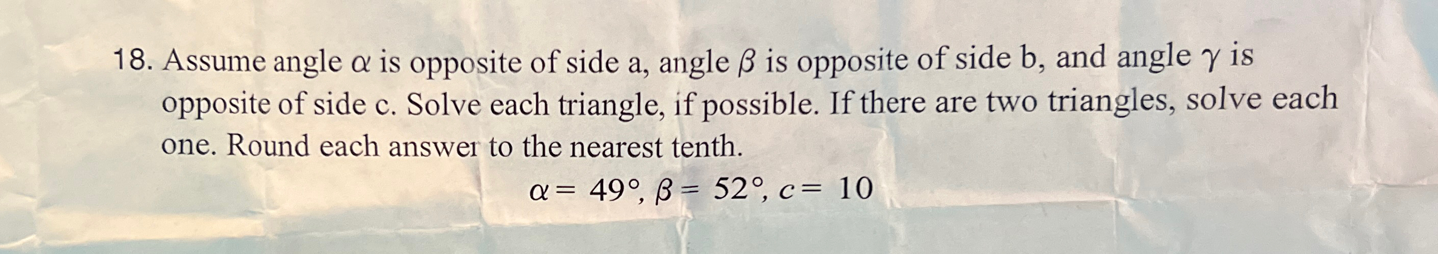 Solved Assume angle α ﻿is opposite of side a, ﻿angle β ﻿is | Chegg.com