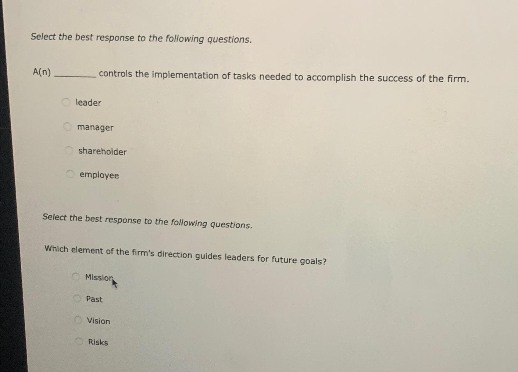 Solved Select the best response to the following | Chegg.com