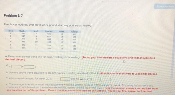 Solved Freight cat loadings ovet an 18 -week period at a | Chegg.com