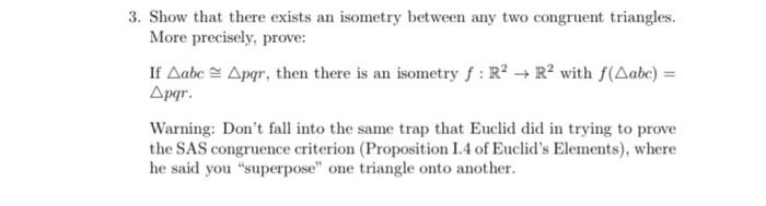 Solved 3. Show that there exists an isometry between any two | Chegg.com