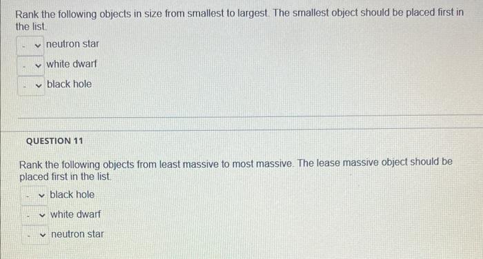 Solved Rank the following objects in size from smallest to | Chegg.com