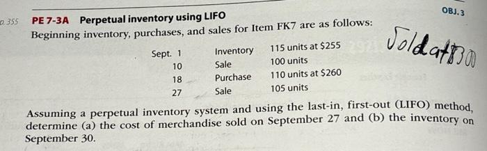 Solved PE 7-3A Perpetual inventory using LIFO Beginning | Chegg.com