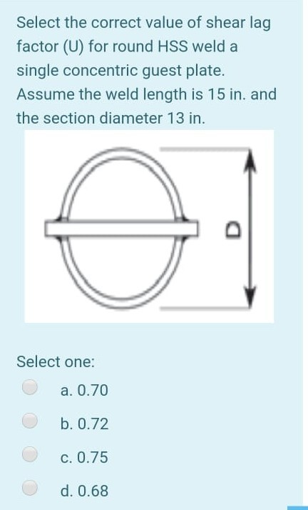 Solved Select the correct value of shear lag factor (U) for | Chegg.com