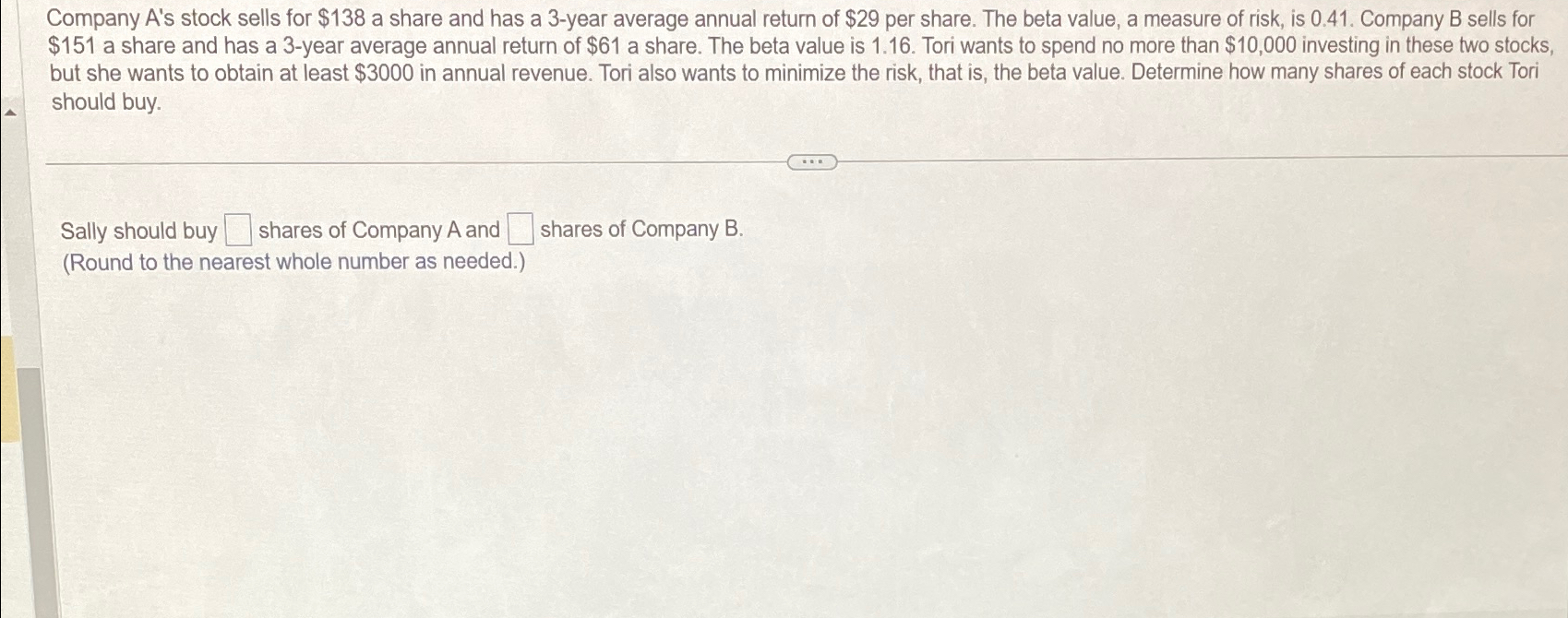 Solved Company A's stock sells for $138 ﻿a share and has a | Chegg.com