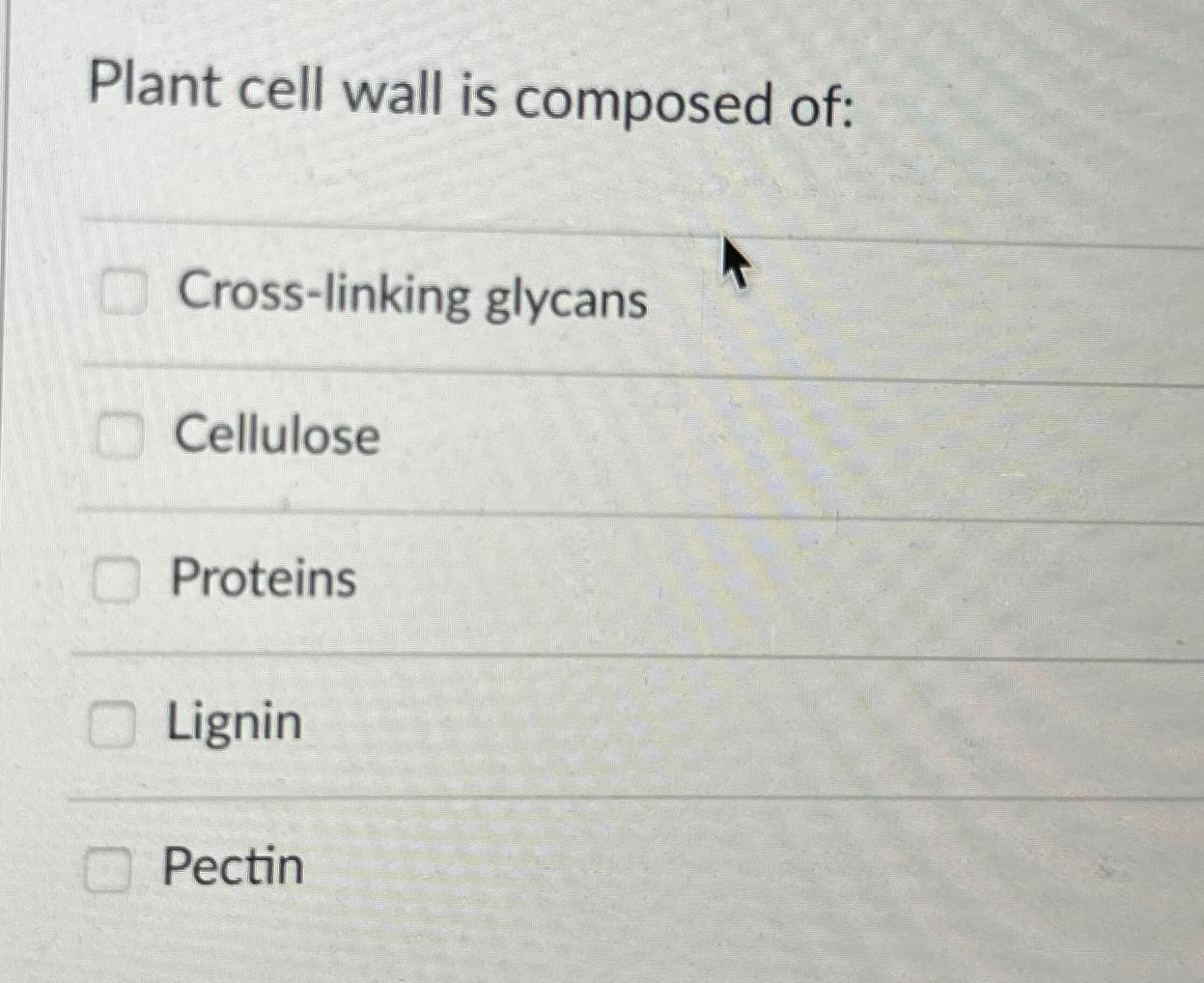 Solved Plant cell wall is composed of:Cross-linking | Chegg.com
